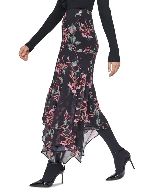 Sonia Rykiel Paris Floral Print Handkerchief Midi Skirt