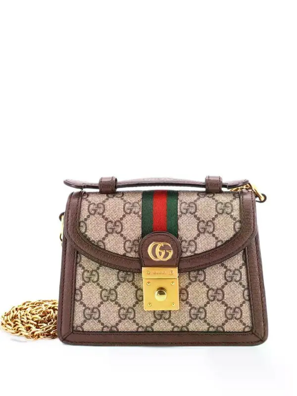 Gucci Ophidia Flap Top Handle Bag Gg Coated Canvas Mini Shoulder Bag