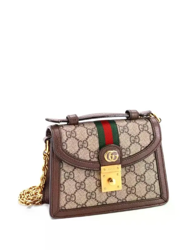 Gucci Ophidia Flap Top Handle Bag Gg Coated Canvas Mini Shoulder Bag