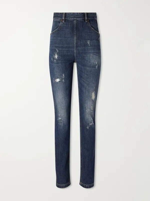 MAISON MARGIELA Distressed High-rise Skinny Jeans - Blue