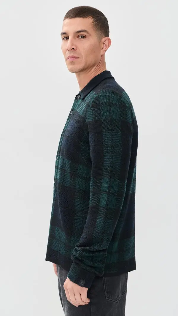 Rag & Bone Knit Plaid Dalton Full Button Sweater