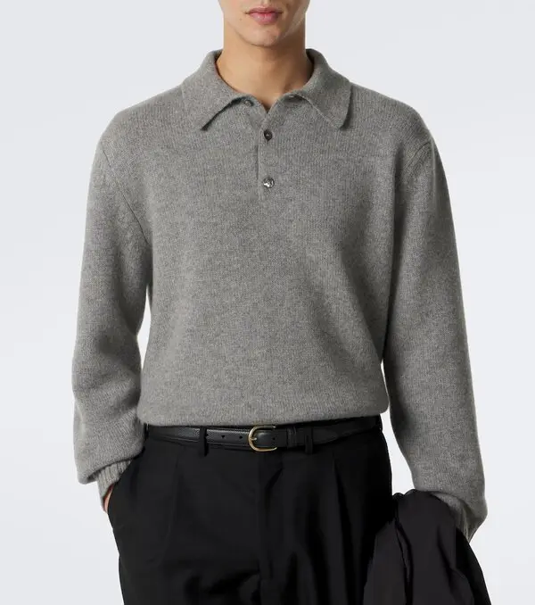 SAMAN AMEL Sander Cashmere Polo Sweater - Grey