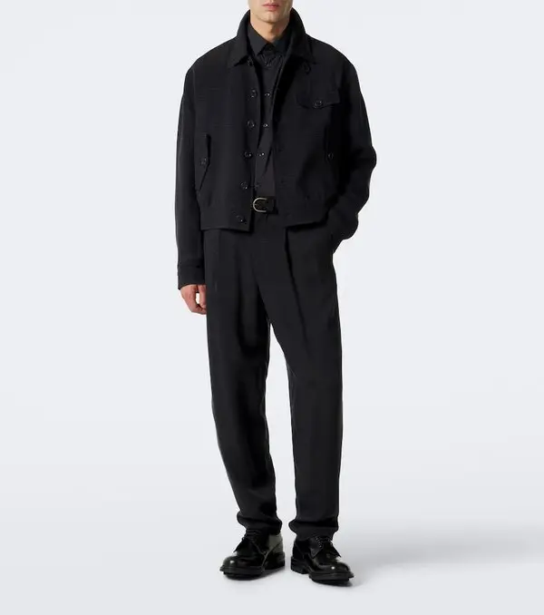 Giorgio Armani Pleated Jacquard Straight Pants - Black