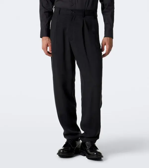 Giorgio Armani Pleated Jacquard Straight Pants - Black