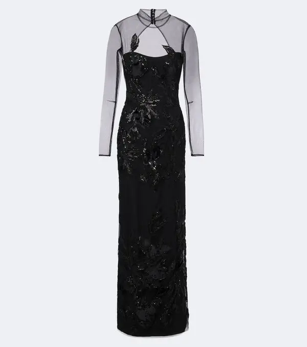 Costarellos Syndia Embellished Tulle Gown