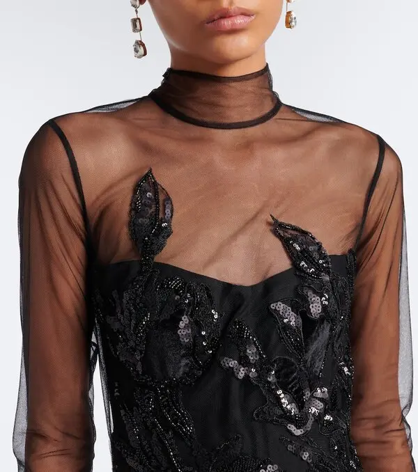 Costarellos Syndia Embellished Tulle Gown