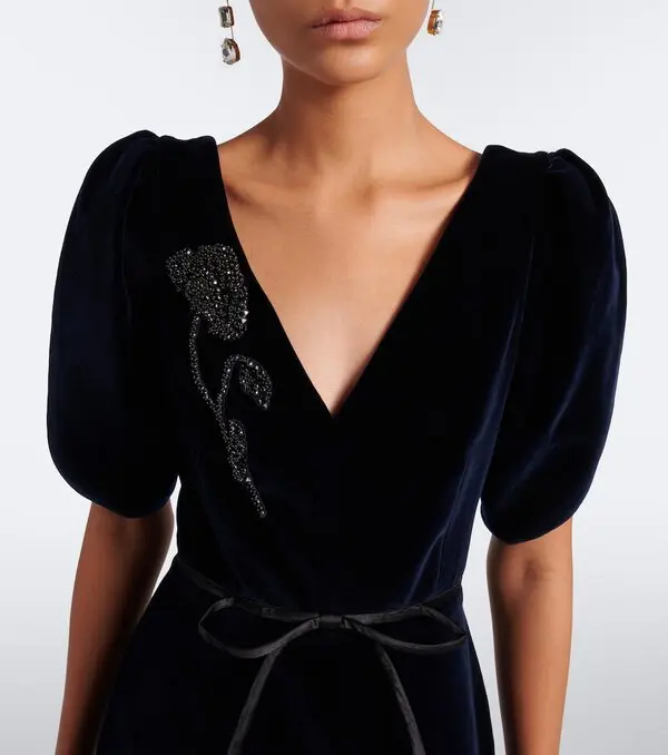 Erdem Embellished Cotton Velvet Midi Dress