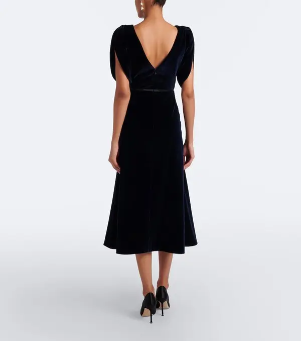 Erdem Embellished Cotton Velvet Midi Dress