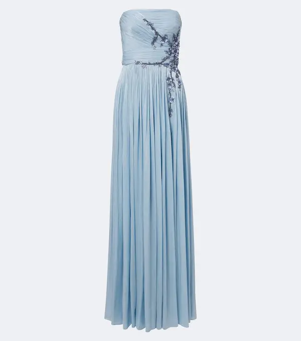 Costarellos Lenina Lurex® Georgette Bustier Gown - Blue