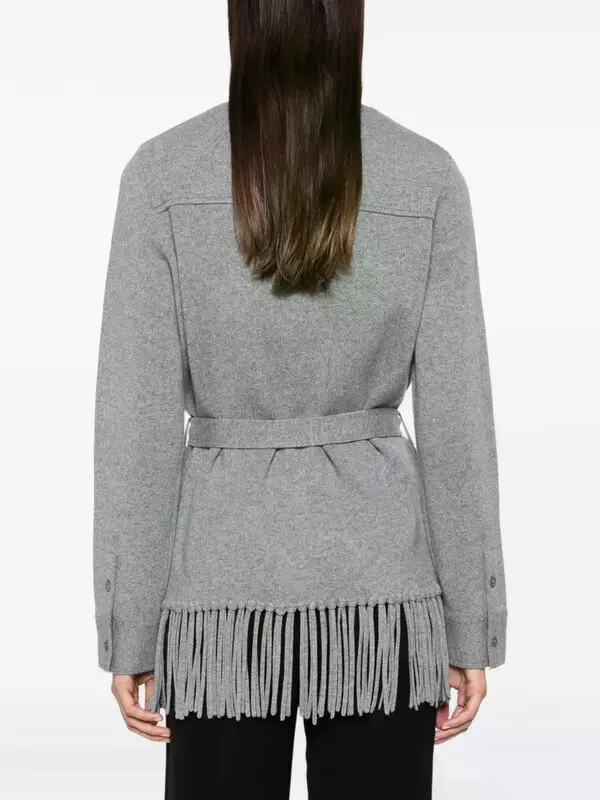 TWP Belted Fringe-trim Cardigan - Grey