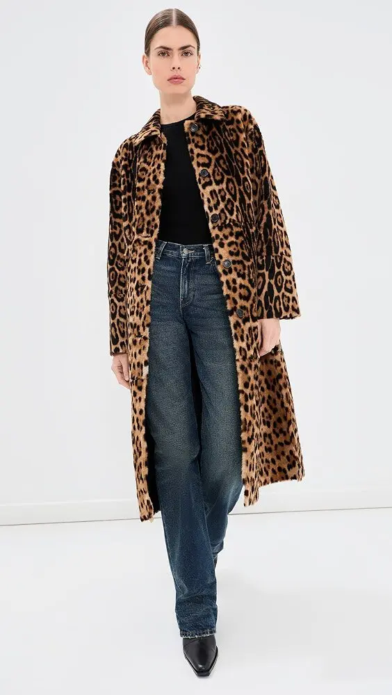 NILI LOTAN Davelle Shearling Coat - Leopard Print