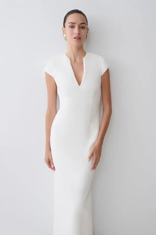 Meshki Briella V Neck Suiting Maxi Dress