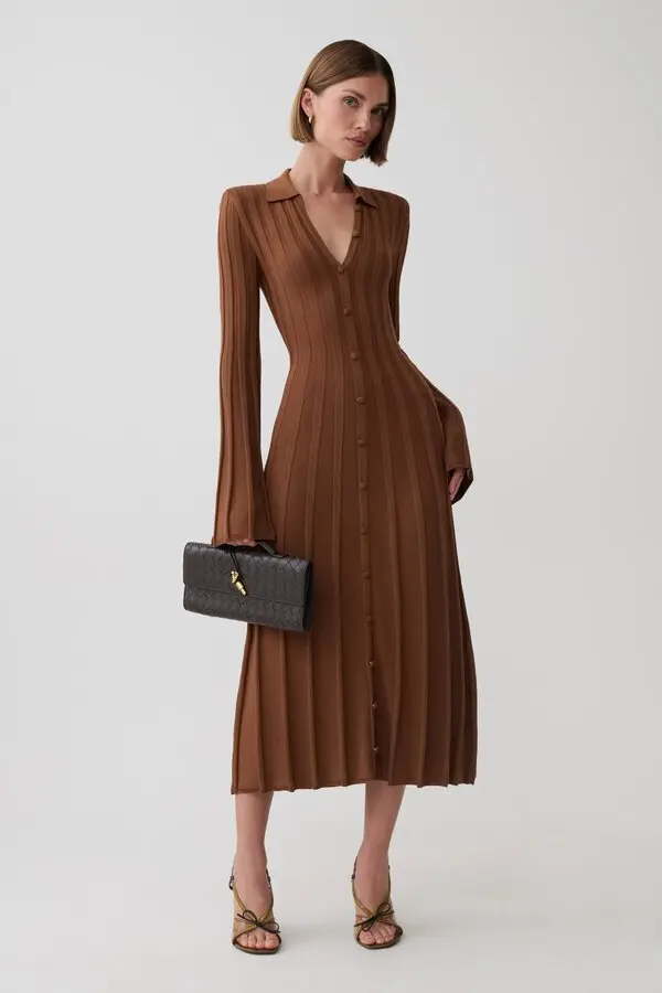 Meshki Maddie Long Sleeve Knit Midi Dress - Mocha