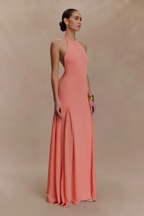 Meshki Soleil Knit And Mesh Halter Maxi Dress