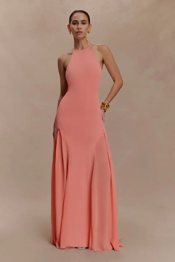 Meshki Soleil Knit And Mesh Halter Maxi Dress
