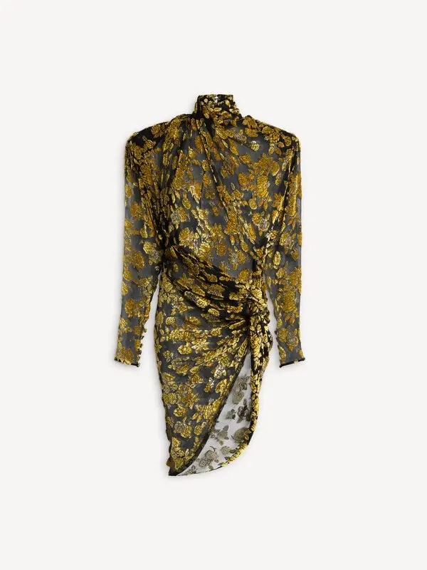 Balmain Draped Velvet Jacquard Dress