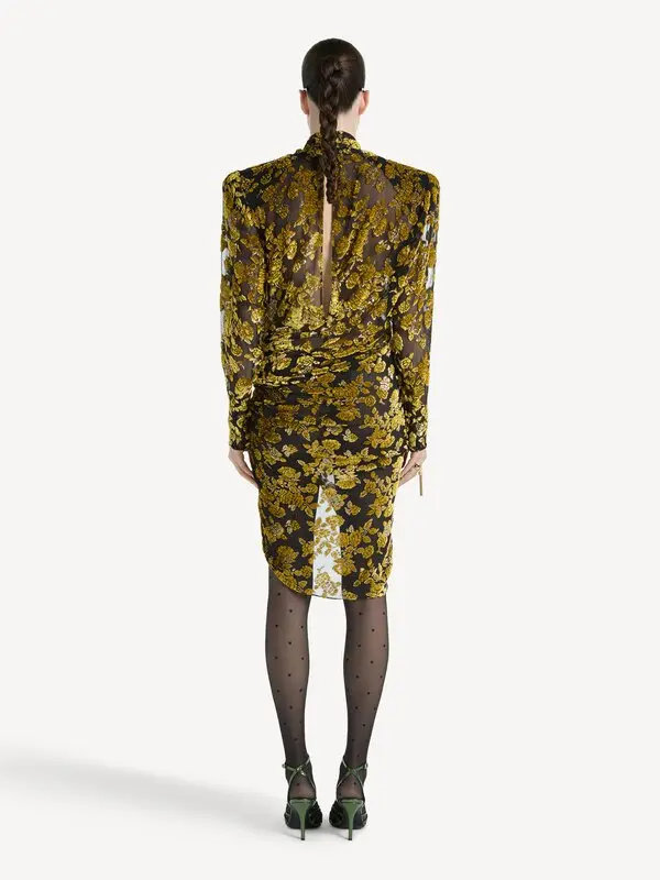 Balmain Draped Velvet Jacquard Dress