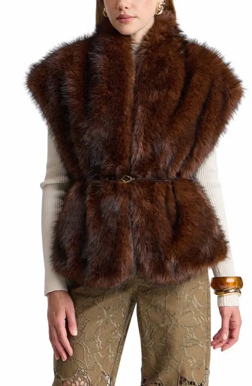 Avec Les Filles Belted Faux Fur Vest - Brown