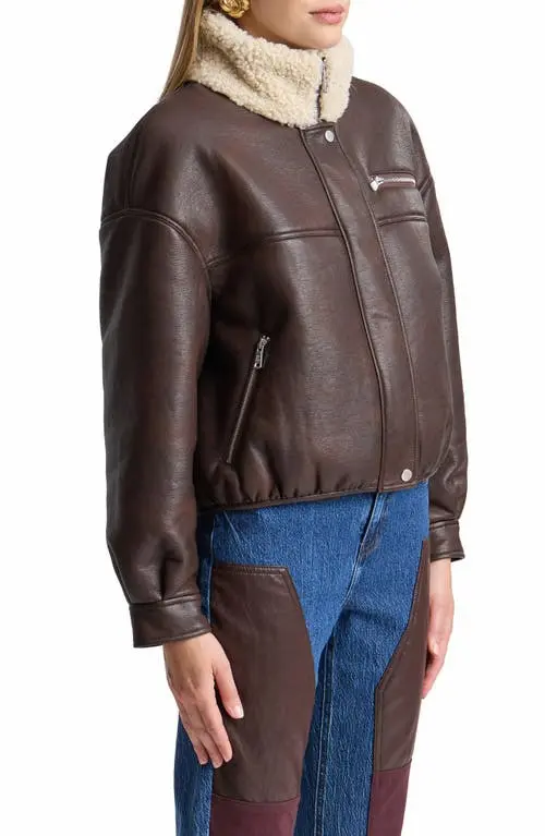 Avec Les Filles Faux Leather & Faux Shearling Cropped Jacket