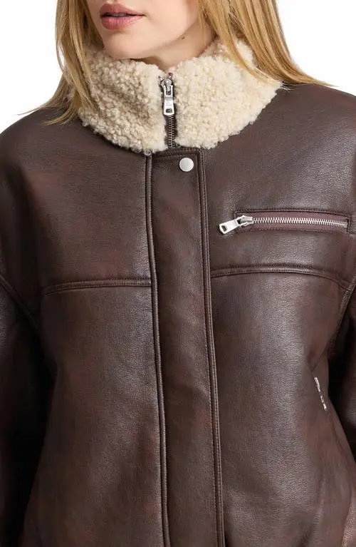 Avec Les Filles Faux Leather & Faux Shearling Cropped Jacket