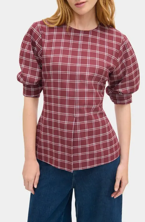 ALIGNE Janey Ruched Sleeve Plaid Top