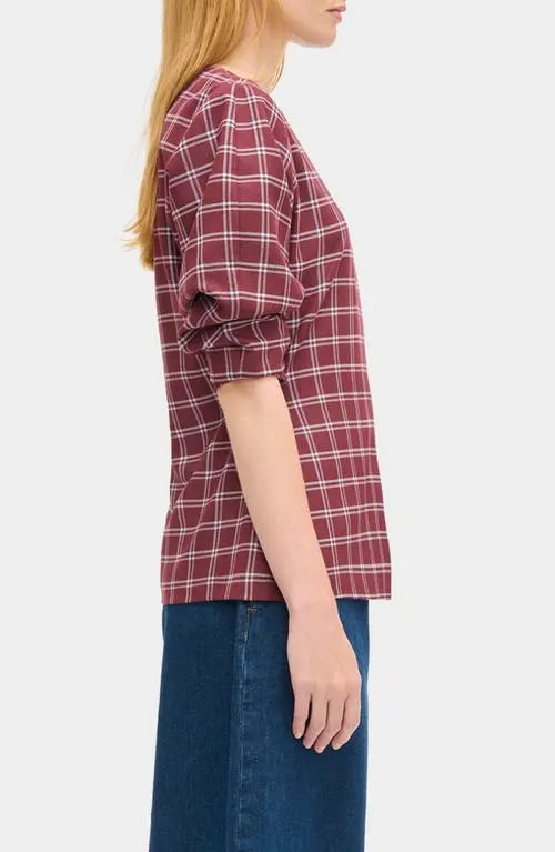 ALIGNE Janey Ruched Sleeve Plaid Top