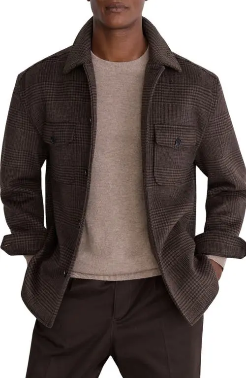 REISS Liam Checked Wool Blend Shirt Jacket - Brown