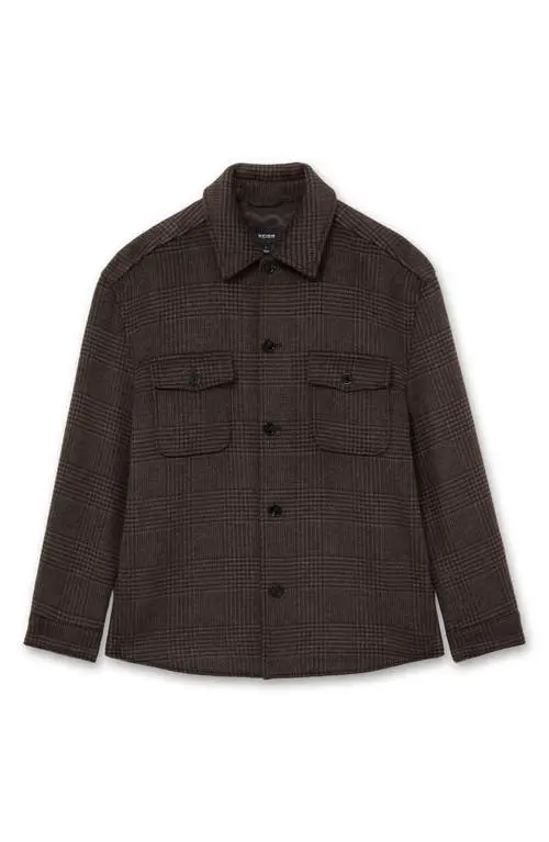 REISS Liam Checked Wool Blend Shirt Jacket - Brown