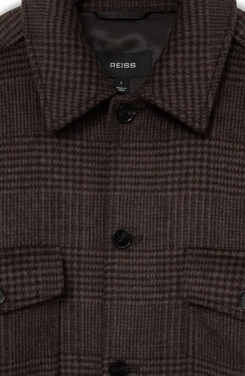 REISS Liam Checked Wool Blend Shirt Jacket - Brown