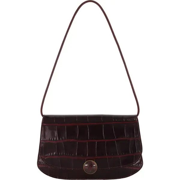 Vince Flora Croc Embossed Leather Triple Gusset Clutch - Black Rose