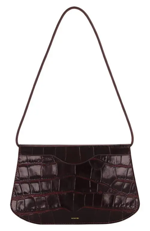Vince Flora Croc Embossed Leather Triple Gusset Clutch - Black Rose