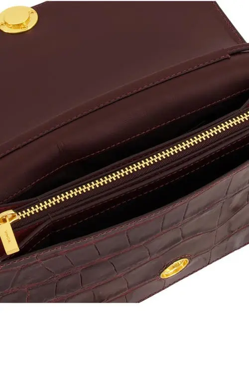 Vince Flora Croc Embossed Leather Triple Gusset Clutch - Black Rose