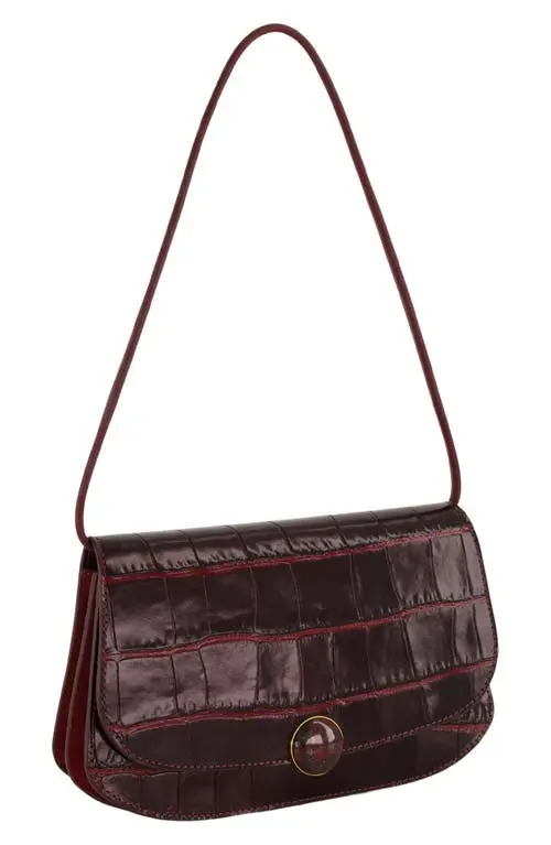 Vince Flora Croc Embossed Leather Triple Gusset Clutch - Black Rose