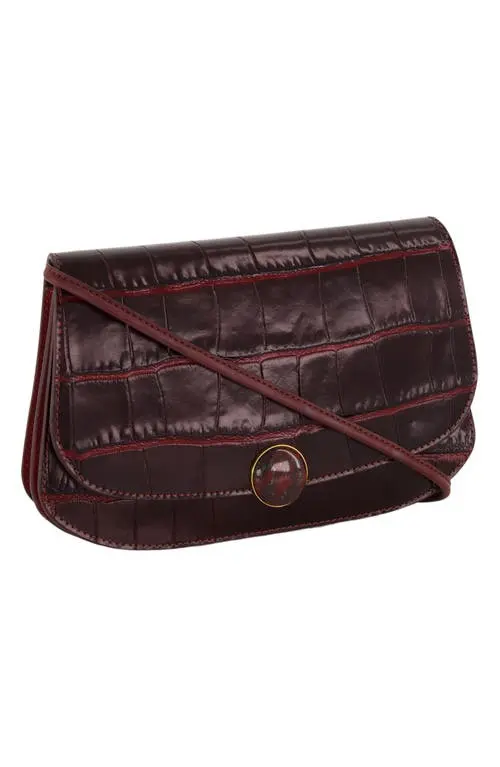 Vince Flora Croc Embossed Leather Triple Gusset Clutch - Black Rose