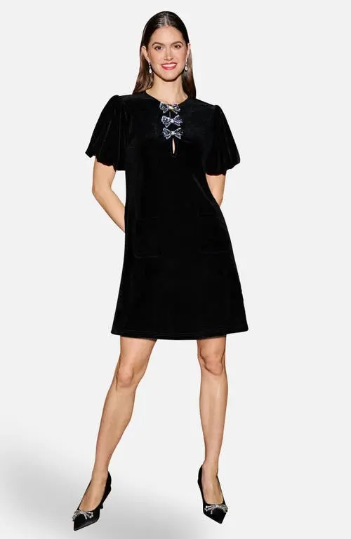 YUMI Velvet Embellished Bow Tunic Dress