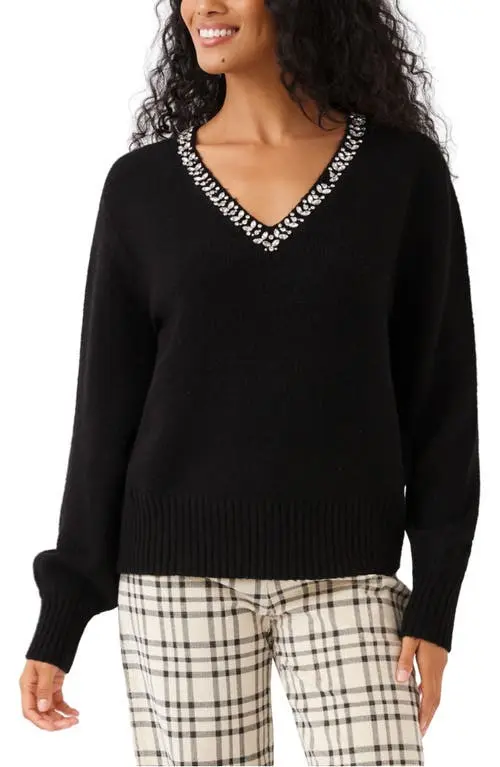 Karen Kane Jewel Embellished V-neck Sweater - Black