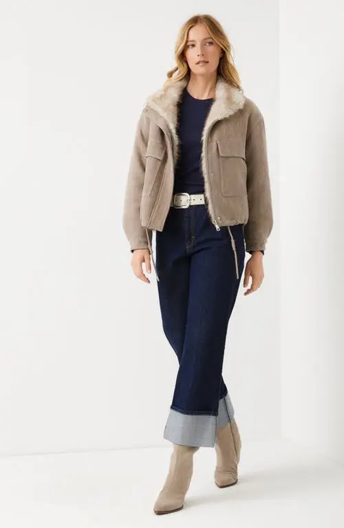 Karen Kane Faux Fur Trim Bomber Jacket
