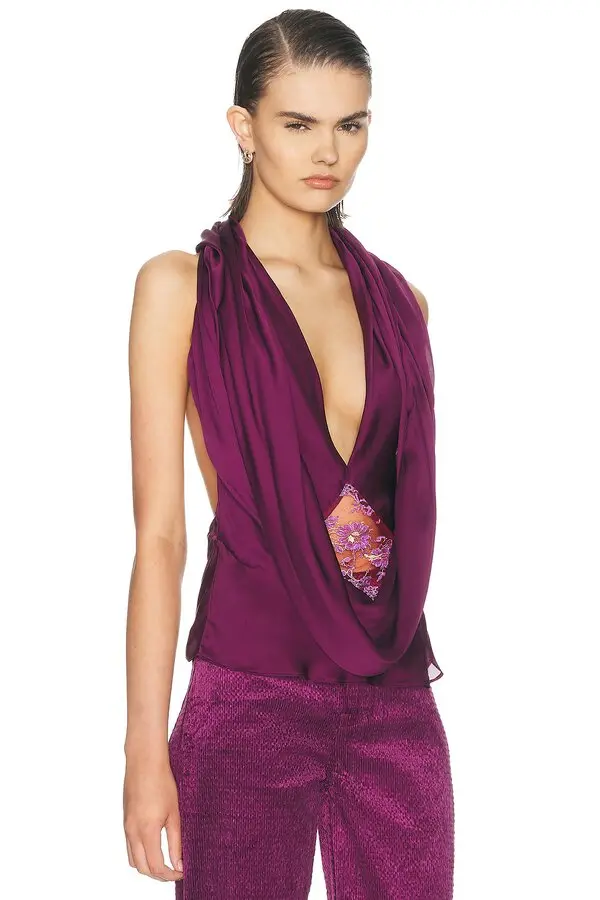 Christopher Esber Cesura Cowl Lace Halter Top