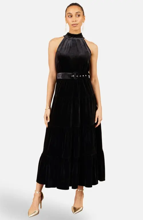 YUMI Velvet Halter Midi Dress