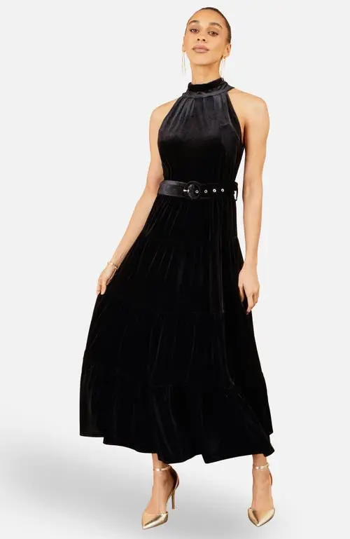 YUMI Velvet Halter Midi Dress