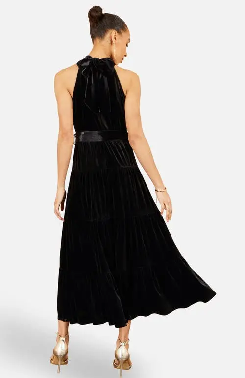 YUMI Velvet Halter Midi Dress