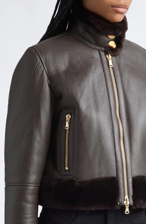 L'AGENCE Glacia Genuine Shearling Trim Leather Jacket