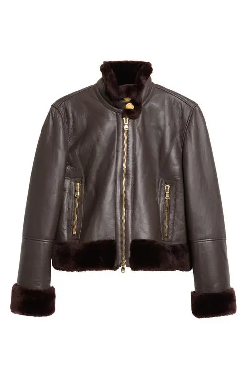 L'AGENCE Glacia Genuine Shearling Trim Leather Jacket