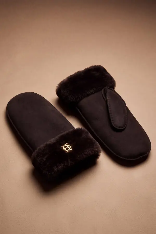 Holland Cooper Shearling Mitten - Chocolate