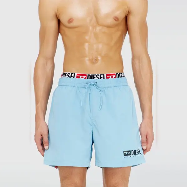 DIESEL® Mid-length Swim Shorts With Logo Print - Blue
