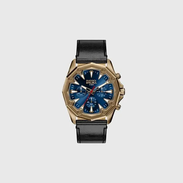 DIESEL® Stinger Antique Gold-tone Leather Watch - Black