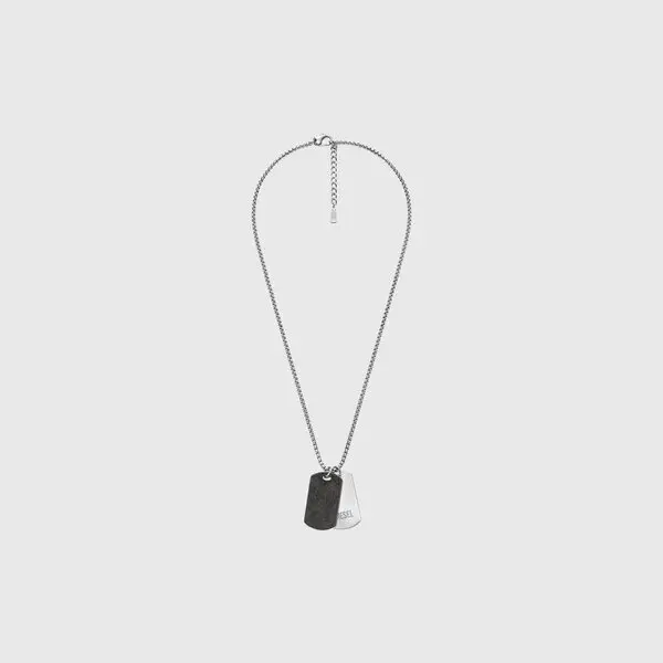 DIESEL® Stainless Steel Denim Texture Dog Tag Necklace