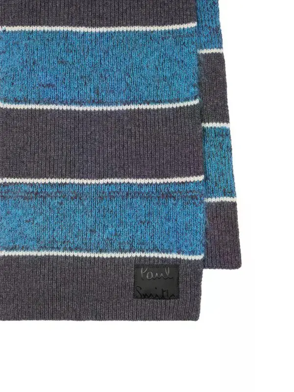 Paul Smith Blue And Stripe Lambswool Scarf - Grey