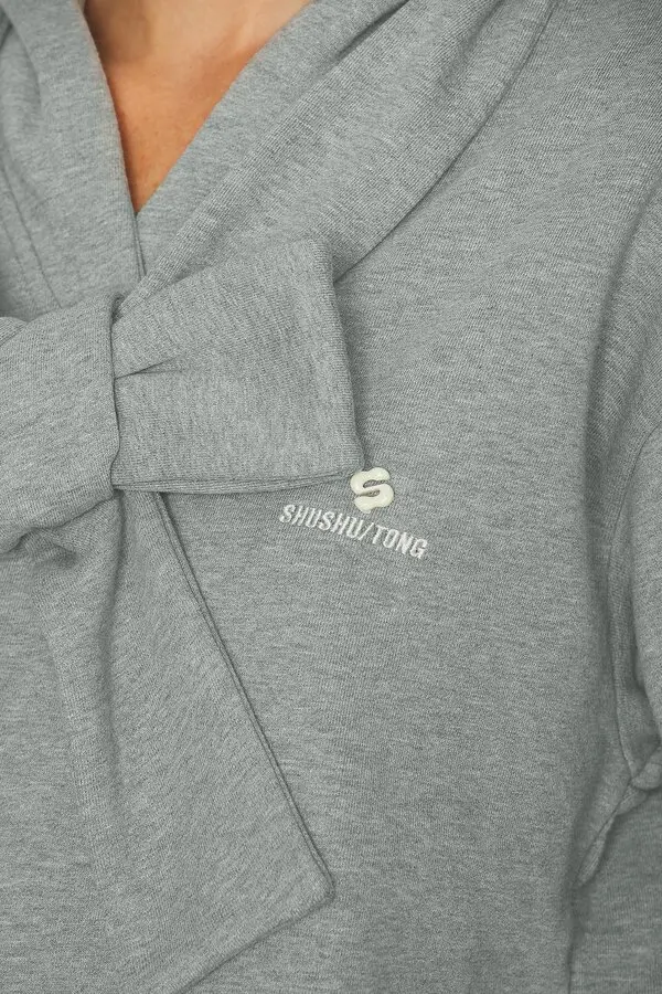 SHUSHU/TONG Tie Front Bow Hoodie - Grey