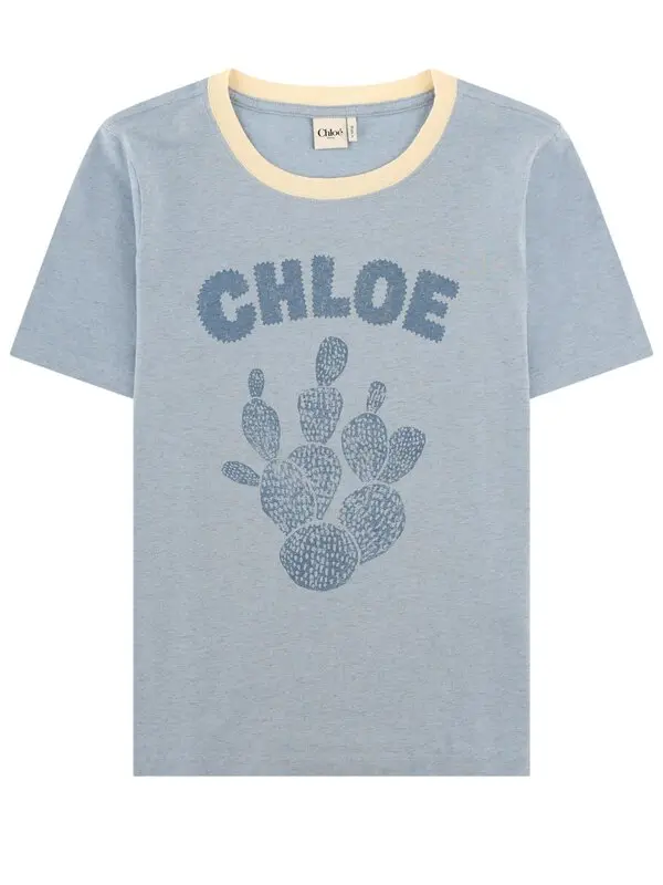 Chloé T-shirt In Cotone Con Stampa - Blue